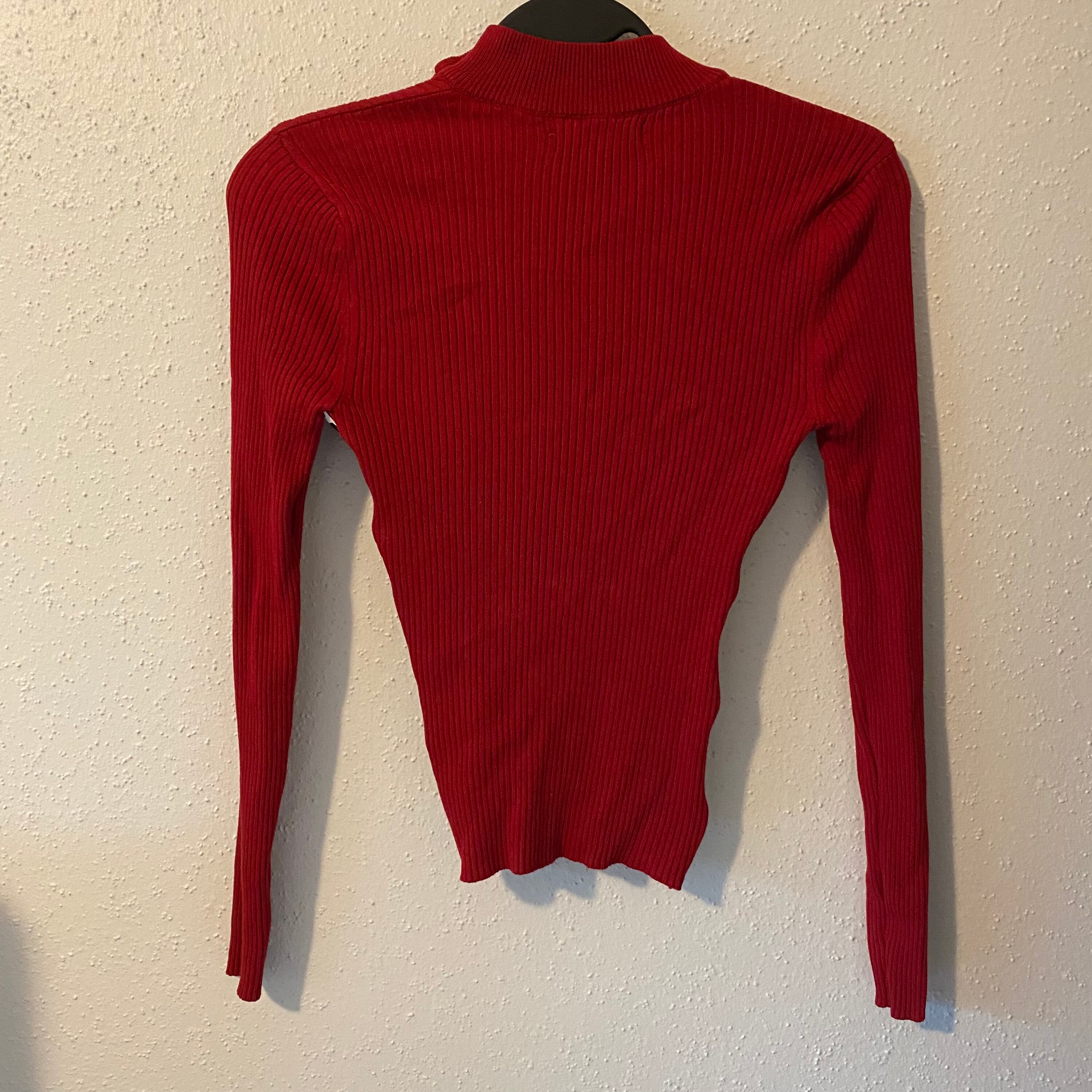 Vintage GUESS Ribbed Red Zipup Collared Sweater With GUESS Logo on Side ...