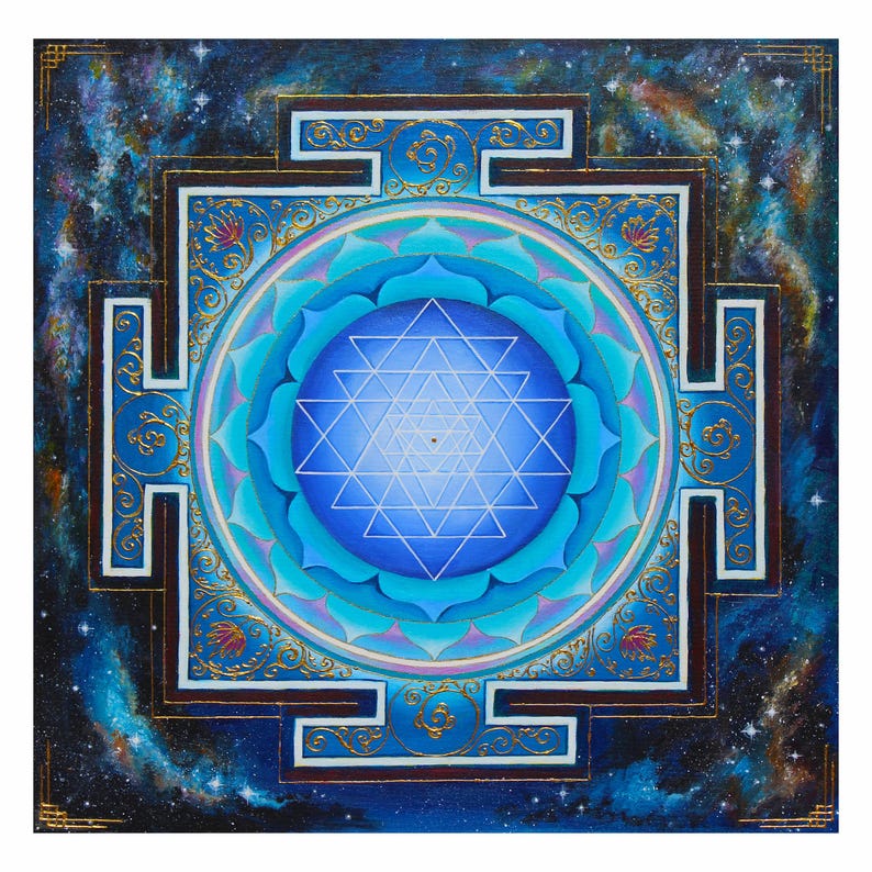 Cosmic Sri Yantra Mini Prints: Gold Embellished Sacred Geometry Art ...
