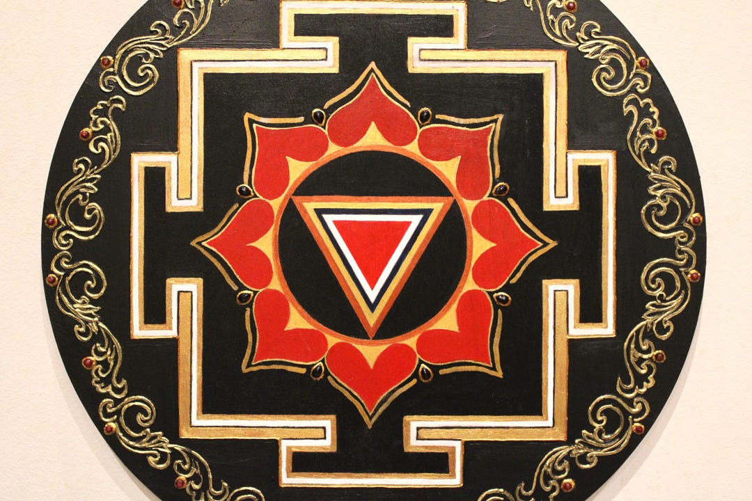 MAHA KALI YANTRA. Original Hand-painted With Ruby and Garnet Gemstones ...