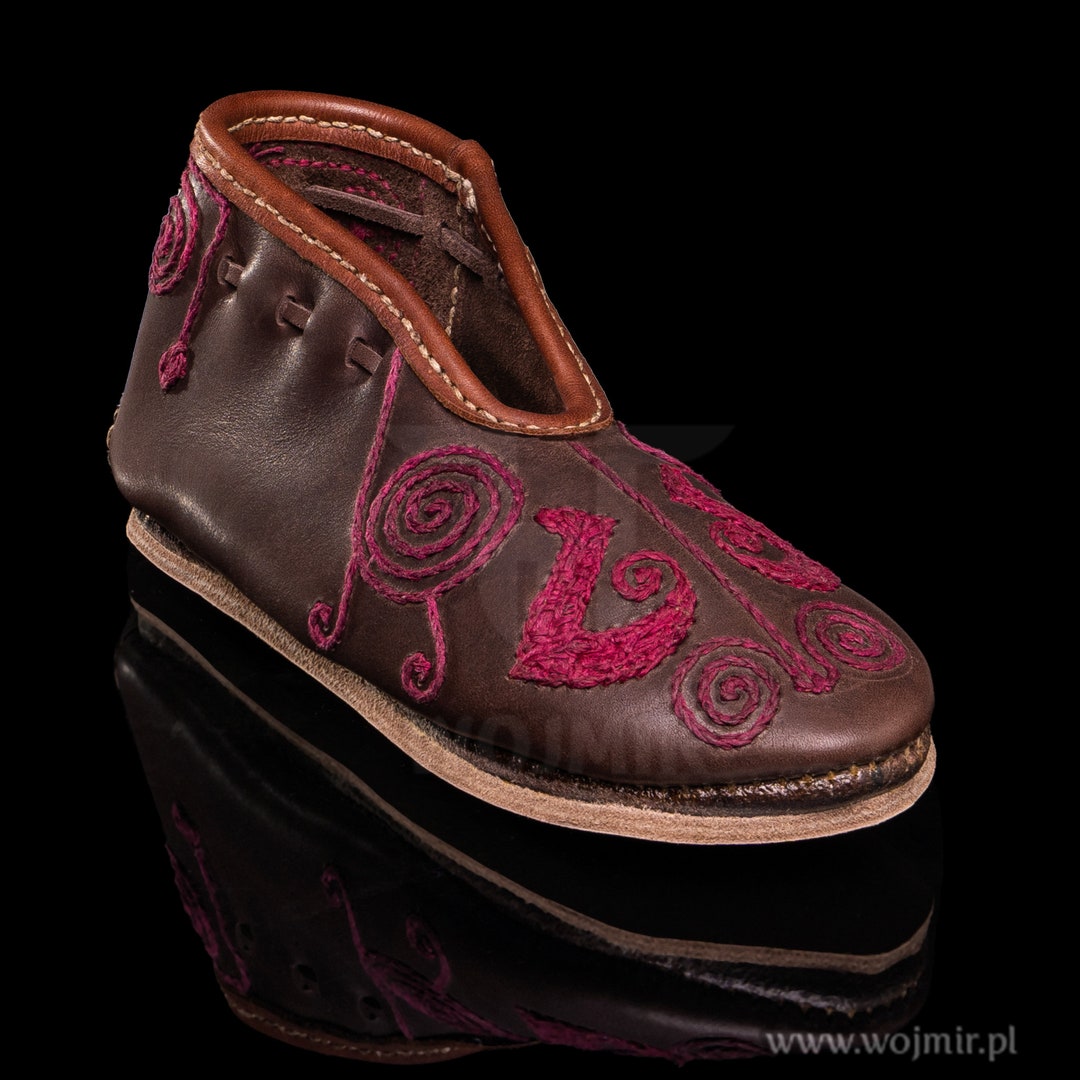 Slavic Embroidered Shoes From Opole Type 2 / HAND SEWN / Thick Genuine ...