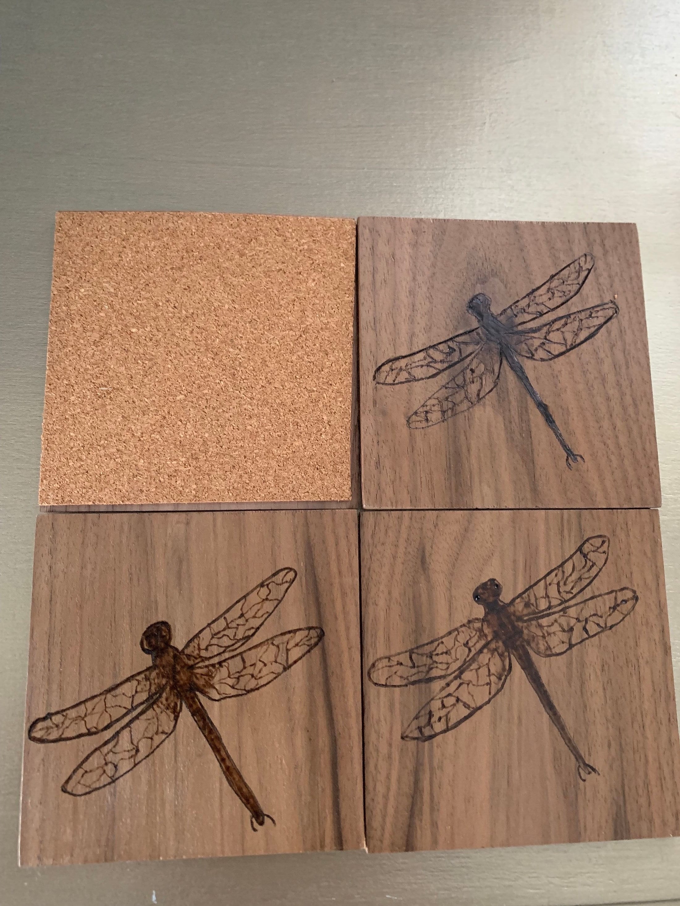 Wood Burned Dragonfly Coaster Set of 4 - Etsy