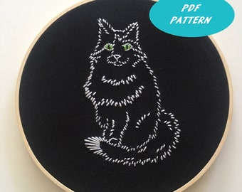 Cat Hand Embroidery Pattern, Pouncing, Stalking, Hunting, Feline, Pet ...