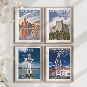 Cardiff Set of 4 Abstract Art Prints, Cardiff Bay, Cardiff Castle ...