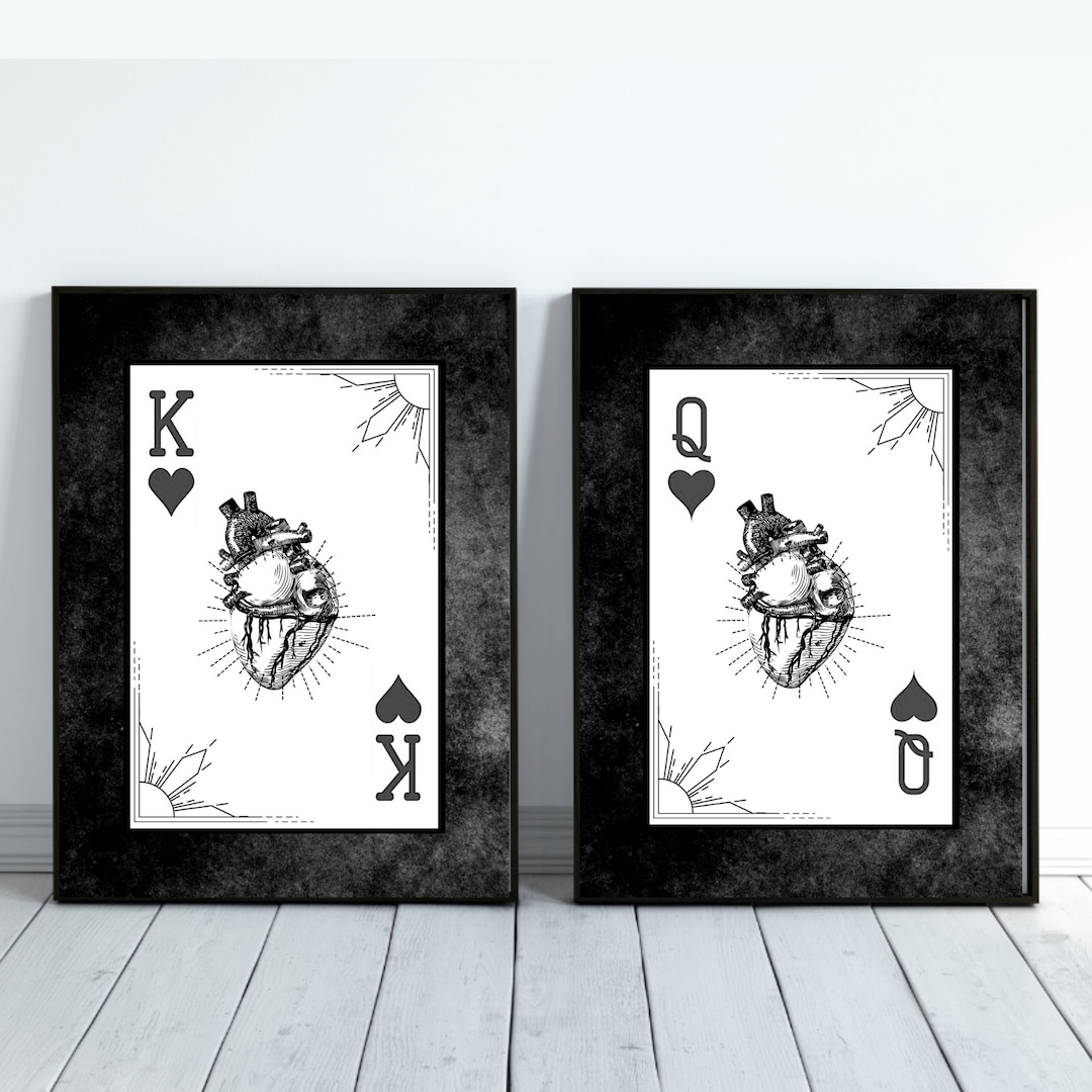 King and Queen Playing Card Art Print: Monochrome Wall Decor - Etsy