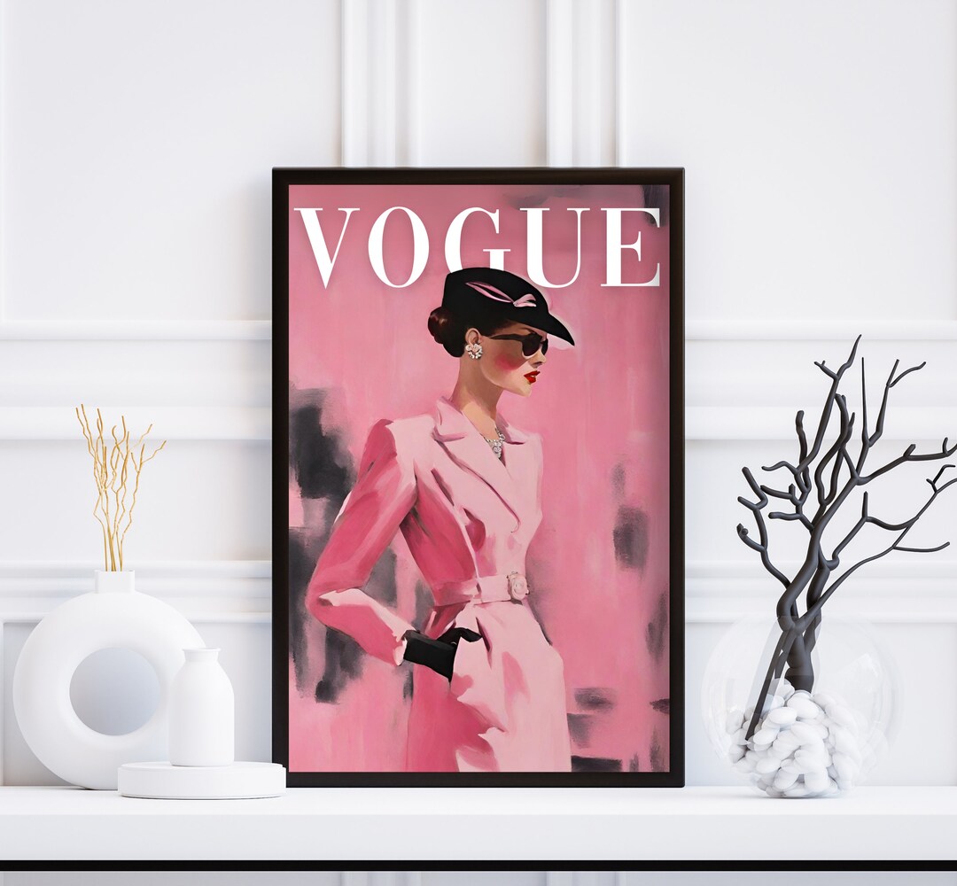Vogue Fashion Art Print, Pink Vintage Art Print, Pink Fashion Wall Art ...