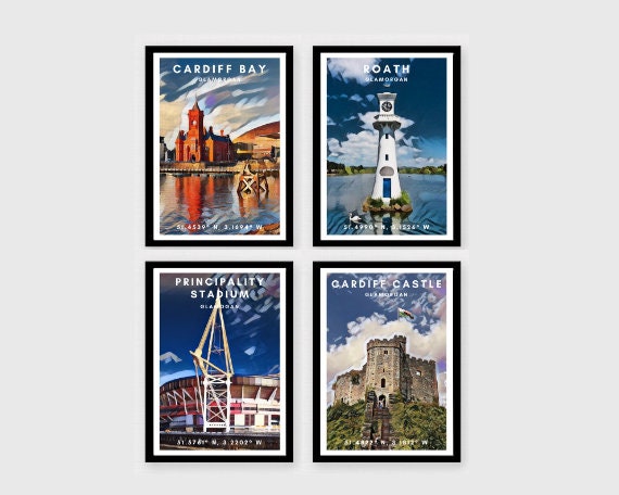 Cardiff Set of 4 Abstract Art Prints Cardiff Bay Cardiff | Etsy