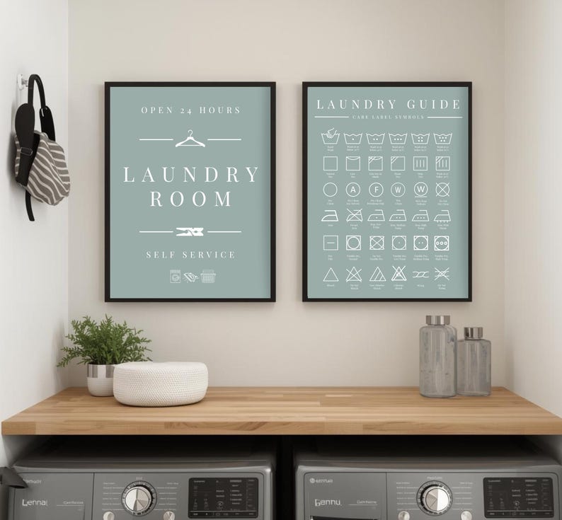 Vintage Sage Green Laundry Room Art Prints: Set of 2 (digital Download ...