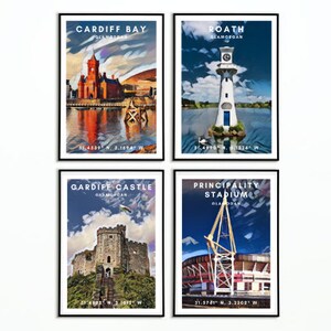 Cardiff Set of 4 Abstract Art Prints Cardiff Bay Cardiff | Etsy