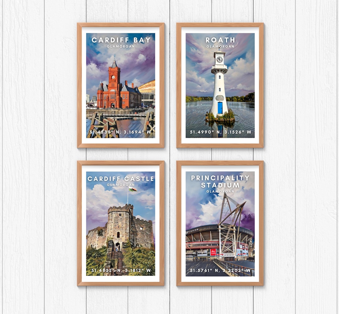 Cardiff Art Prints: Cardiff Bay, Castle, Stadium, Roath - Set of 4 ...