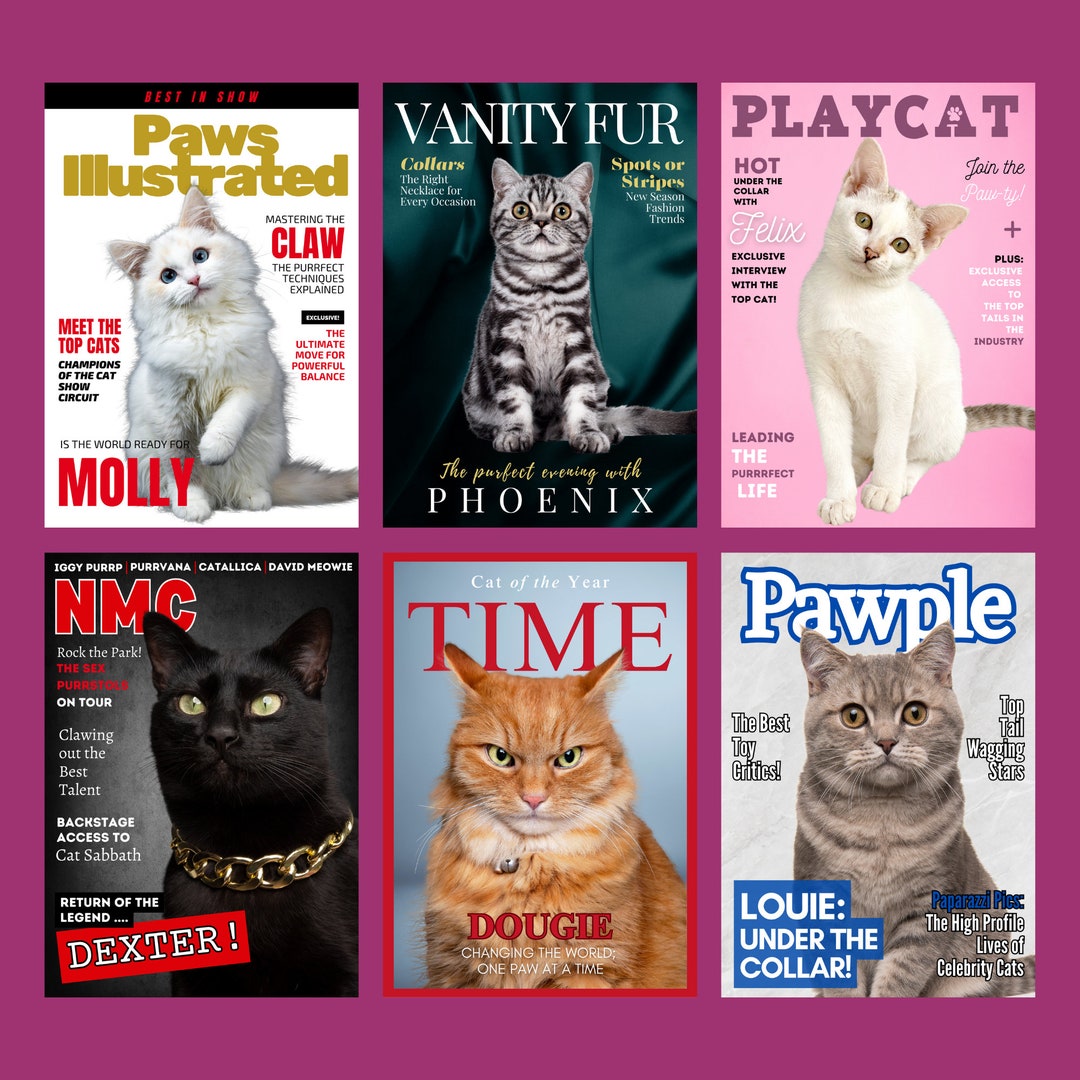 Personalised Cat Art Print - New Covers! Cat Magazine Cover, Pet Art ...