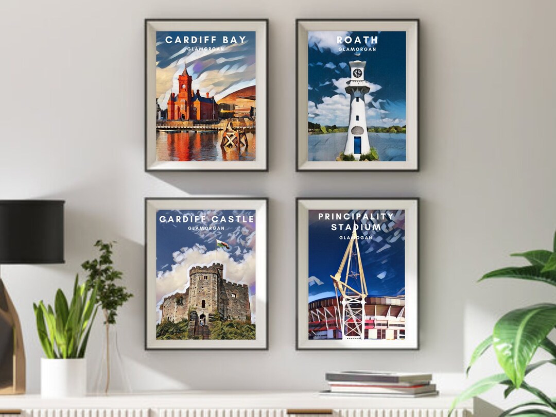 Cardiff Set of 4 Abstract Art Prints, Cardiff Bay, Cardiff Castle ...