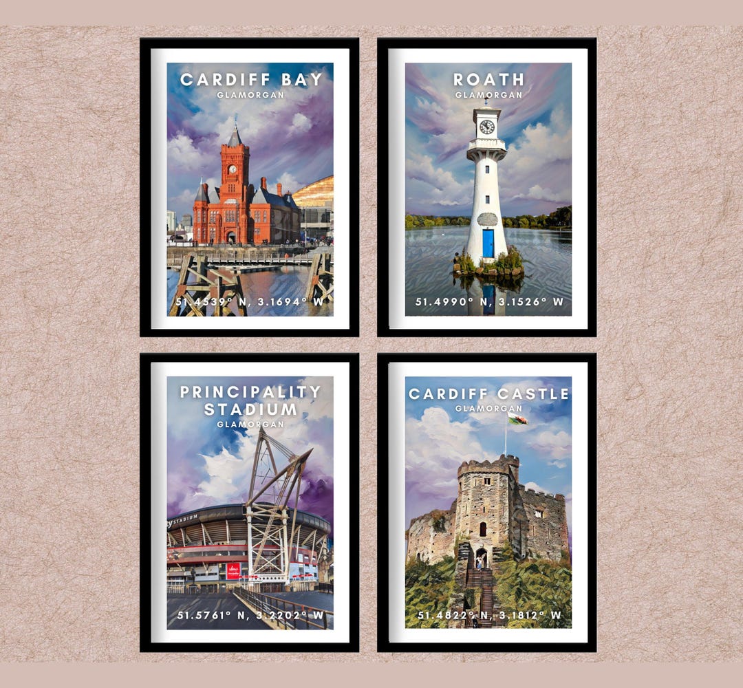 Cardiff Set of 4 Abstract Art Prints, Cardiff Bay, Cardiff Castle ...