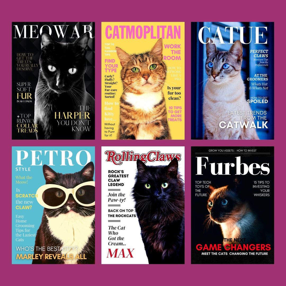 Personalised Cat Art Print, Cat Magazine Cover, Pet Art Print, Gift for ...