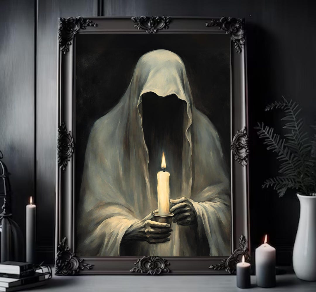 Dark Gothic Art Print: Faceless Figure With Candle - Halloween Wall ...