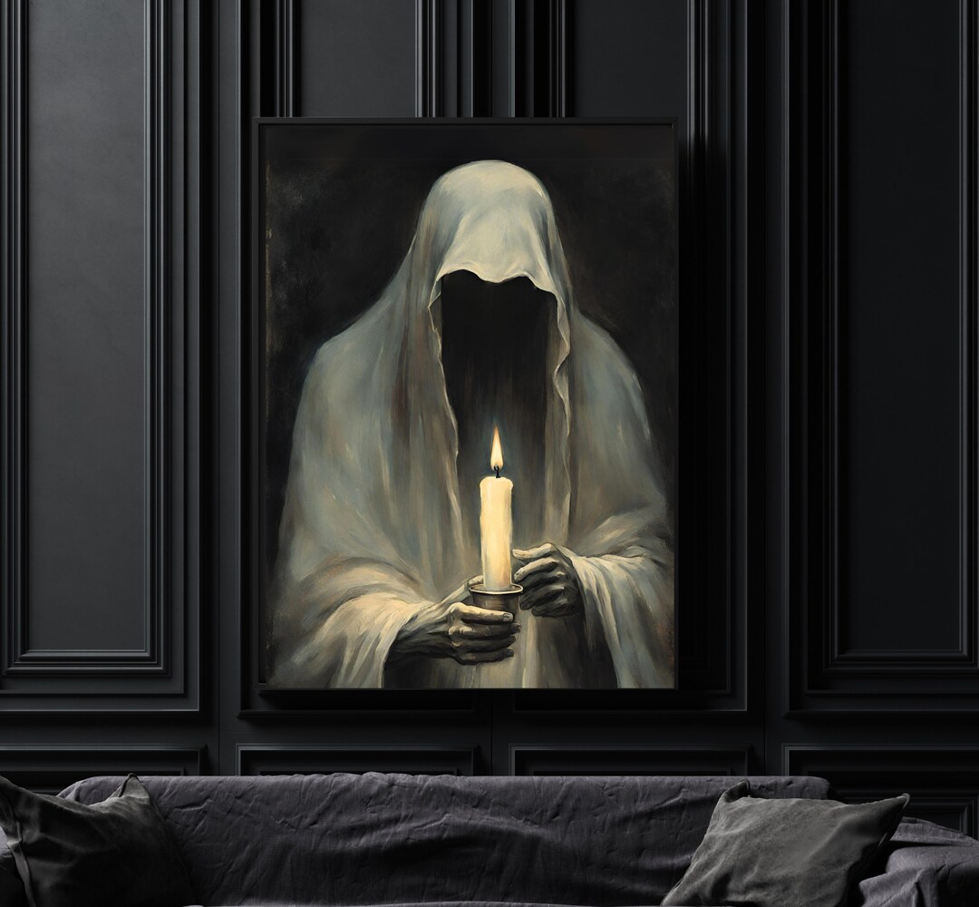 Dark Gothic Art Print, Gothic Painting of Faceless Figure With Candle ...