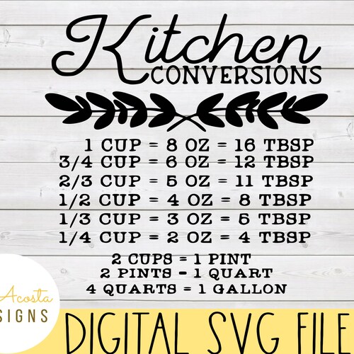 Kitchen Conversion Chart SVG Measuring Cheat Sheet SVG - Etsy