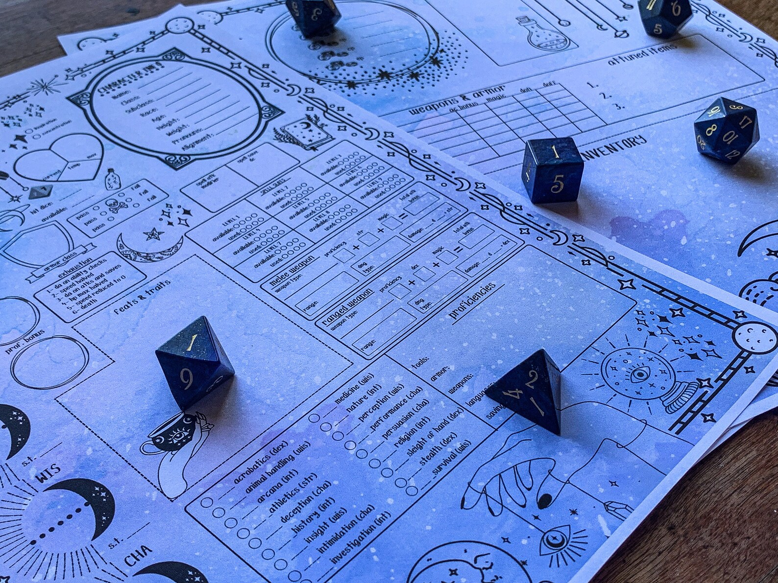 Starry Night Dnd Character Sheet Dnd 5e Custom Character | Etsy
