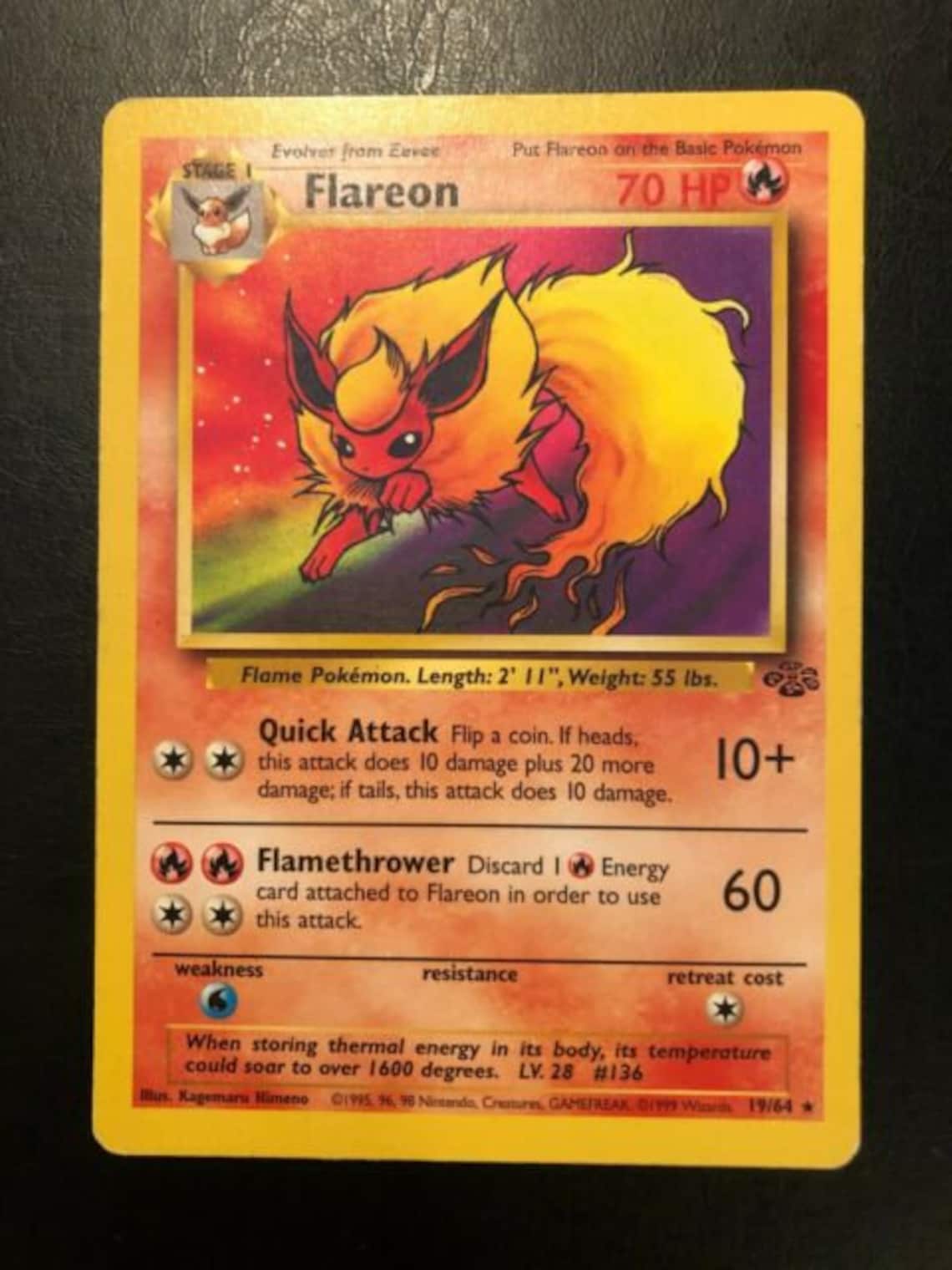Flareon Holofoil 3/64 Base Jungle Set Rare Pokemon Card REAL - Etsy