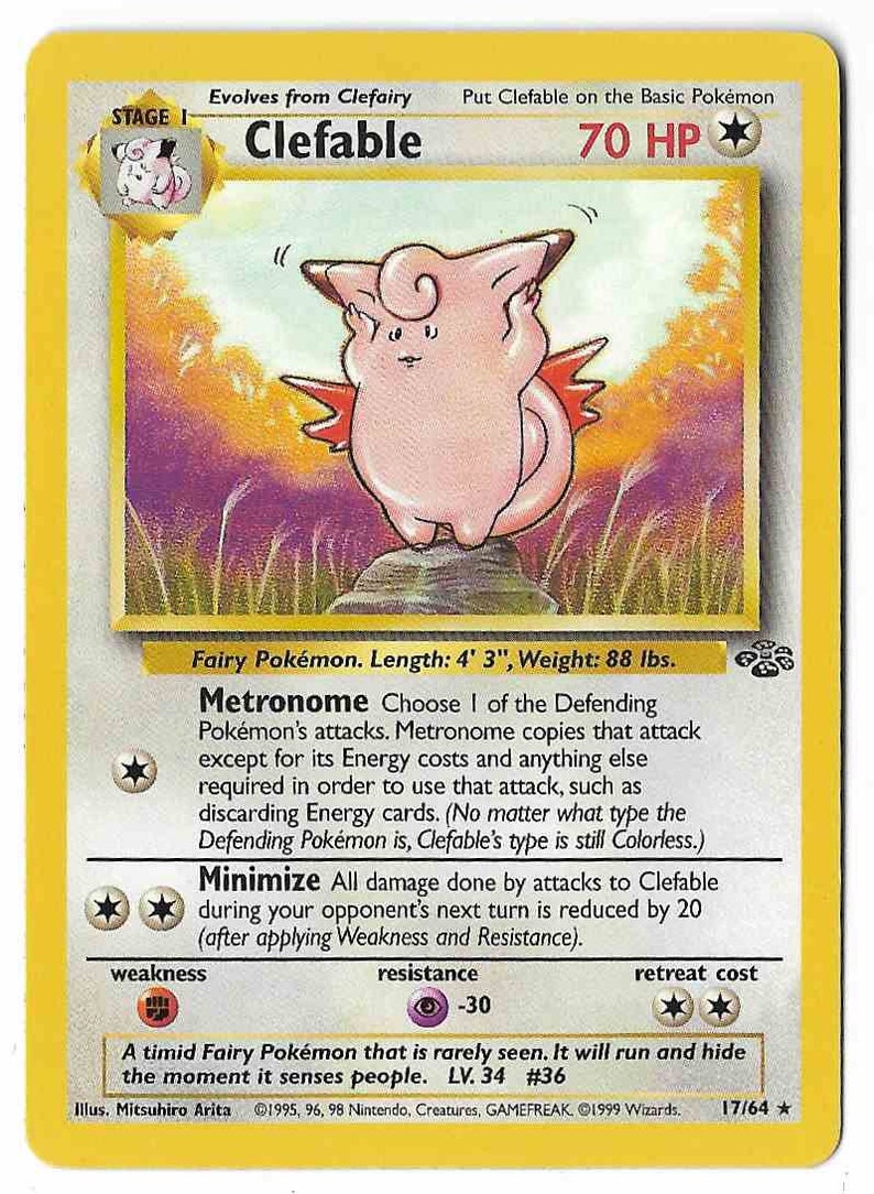 Clefable Holofoil Lightly Used Real Card. 17/64 Base Jungle - Etsy
