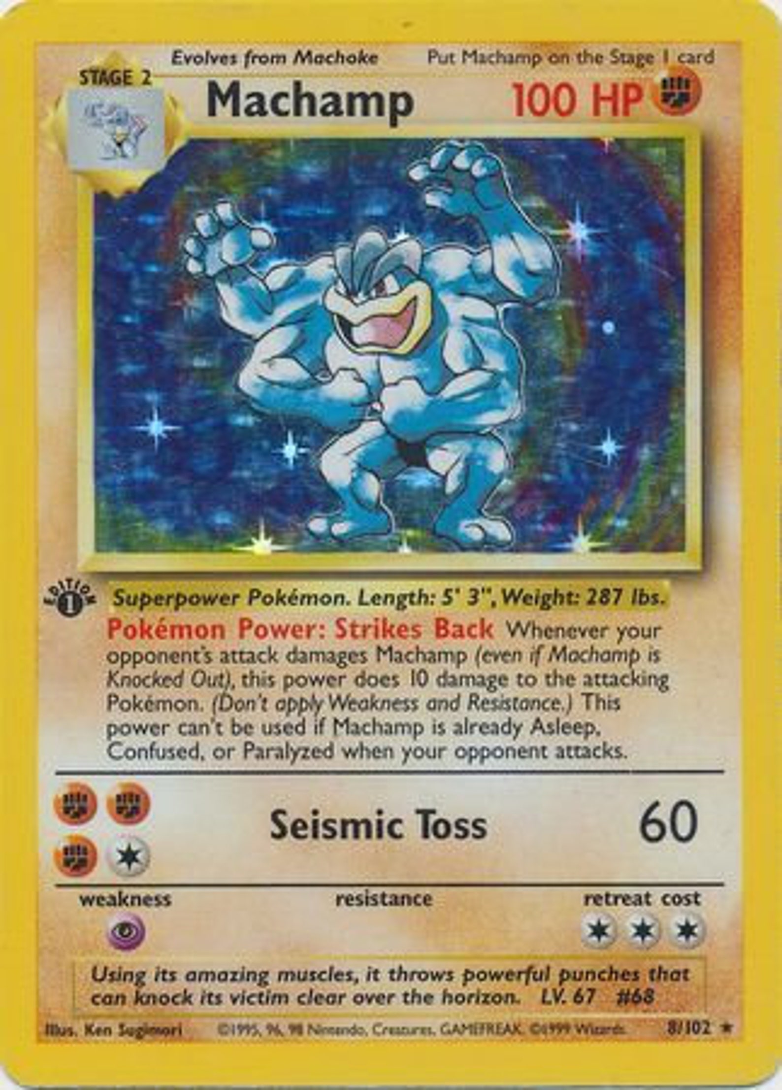 Machamp 1st Edition Holofoil 8 102 Base Set Rare Pokemon Card REAL Machamp 1st Edition Holofoil 8 102 Base Set Rare Pokemon Card REAL