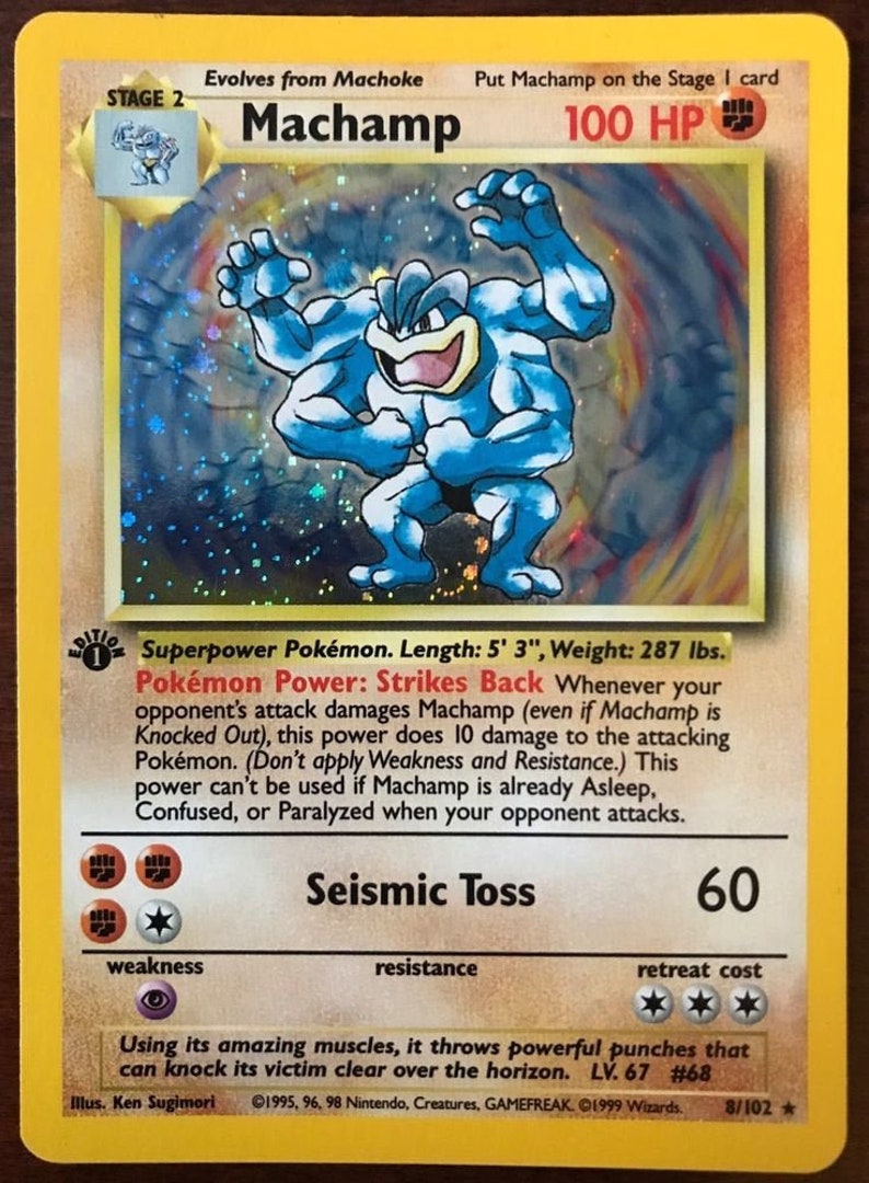 Machamp 1st Edition Holofoil 8 102 Base Set Rare Pokemon Card Etsy Machamp 1st Edition Holofoil 8 102 Base Set Rare Pokemon Card Etsy