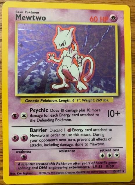 MEWTWO Pokemon Holofoil Base Set Rare Pokemon Card, REAL CARD - Etsy