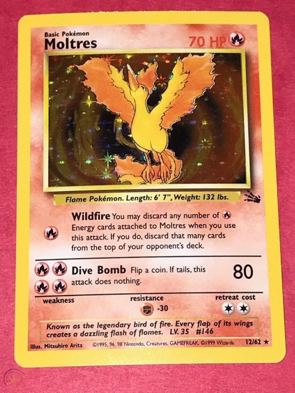 Moltres Holofoil, Lightly Used, Real Card. 16/62 Base Fossil Set Rare ...