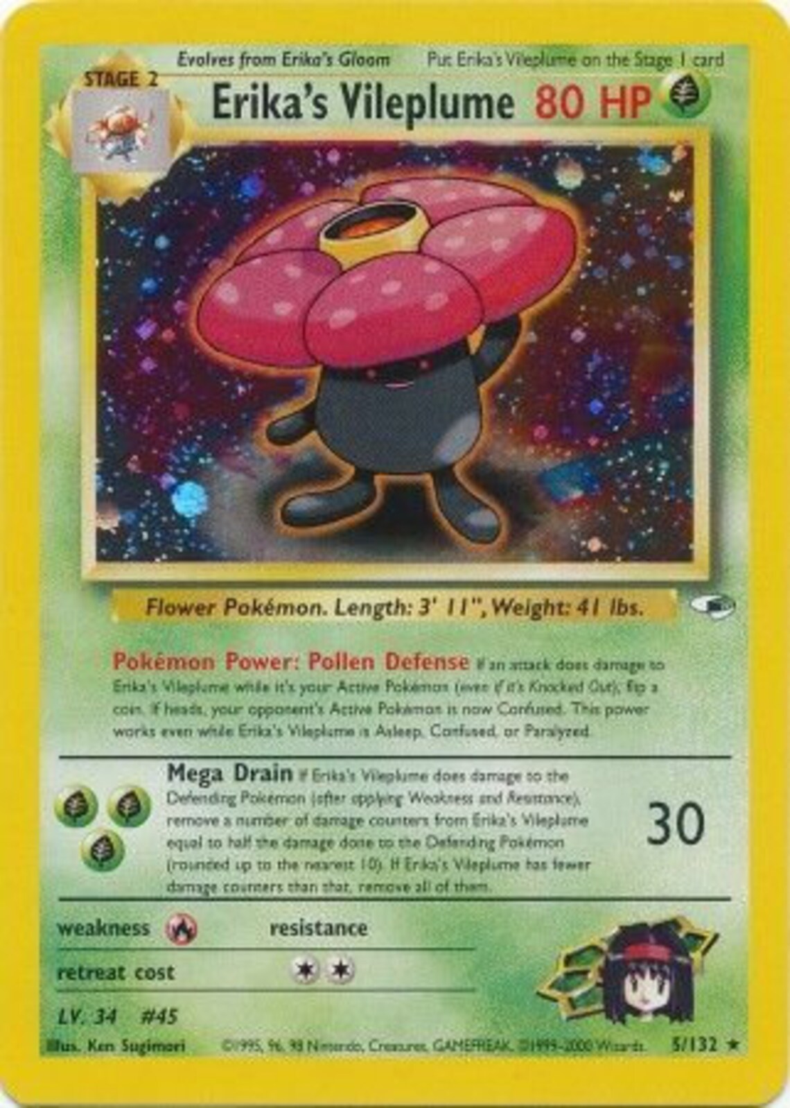 Erika's Vileplume Pokemon Holofoil Real Card. - Etsy