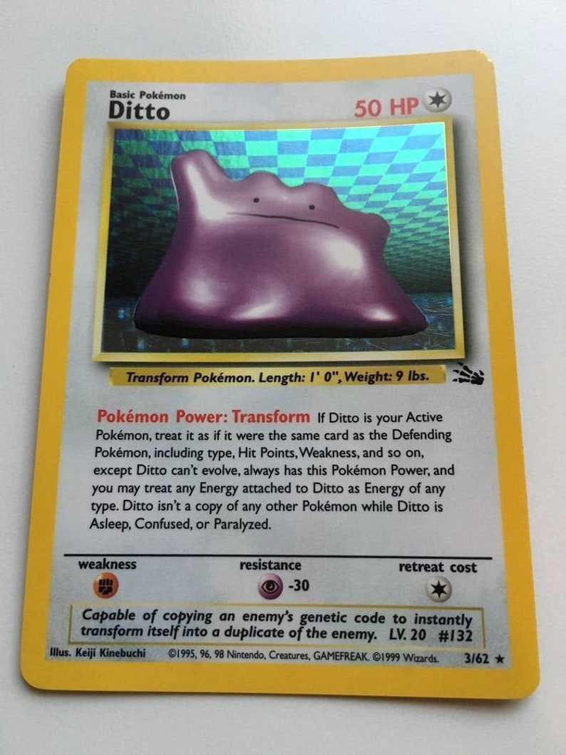 Ditto Holofoil 3/62 Fossil Set Rare Pokemon Card, REAL CARD - Etsy