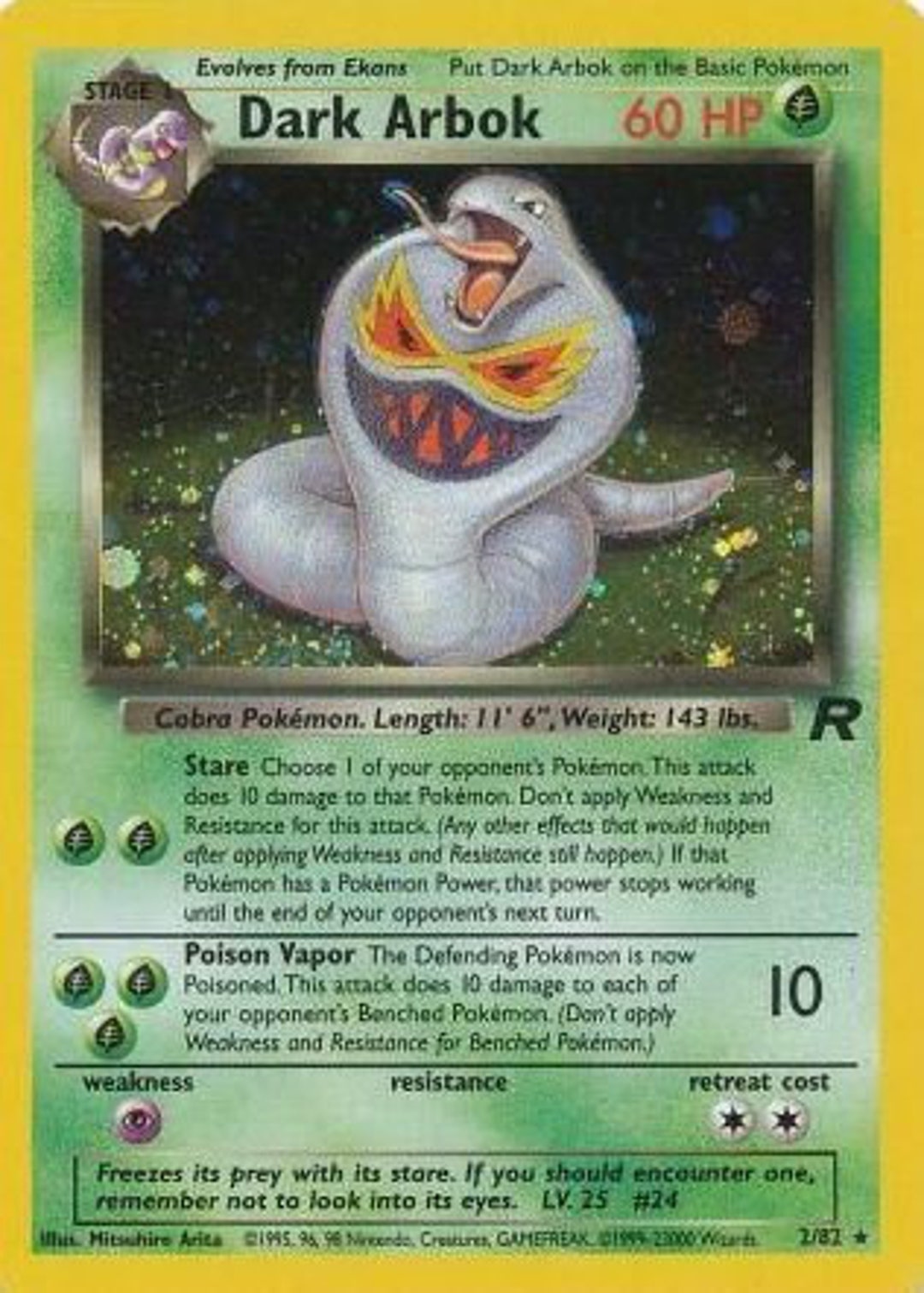 Dark Arbok Team Rocket Holographic Real Card - Etsy