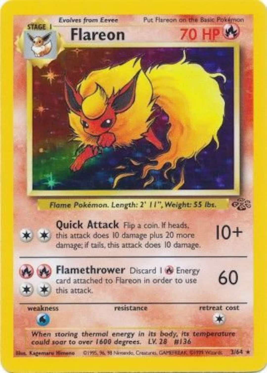 Flareon Holofoil 3/64 Base Jungle set Rare carte Pokémon, VRAIE CARTE ...