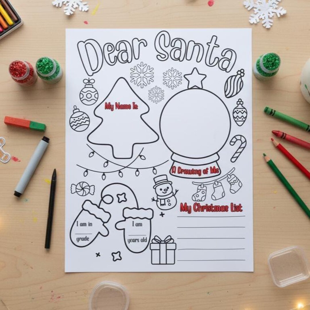 Dear Santa Coloring Page – Printable Christmas Activity for Kids ...