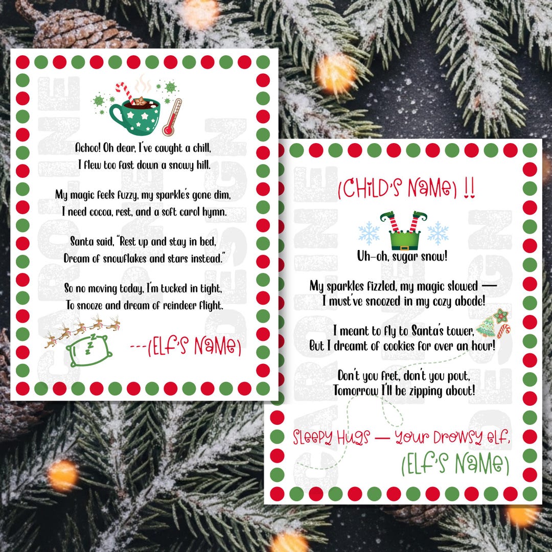 Editable Elf Sick Day & Sleepy Letter Set: Funny Christmas Elf ...