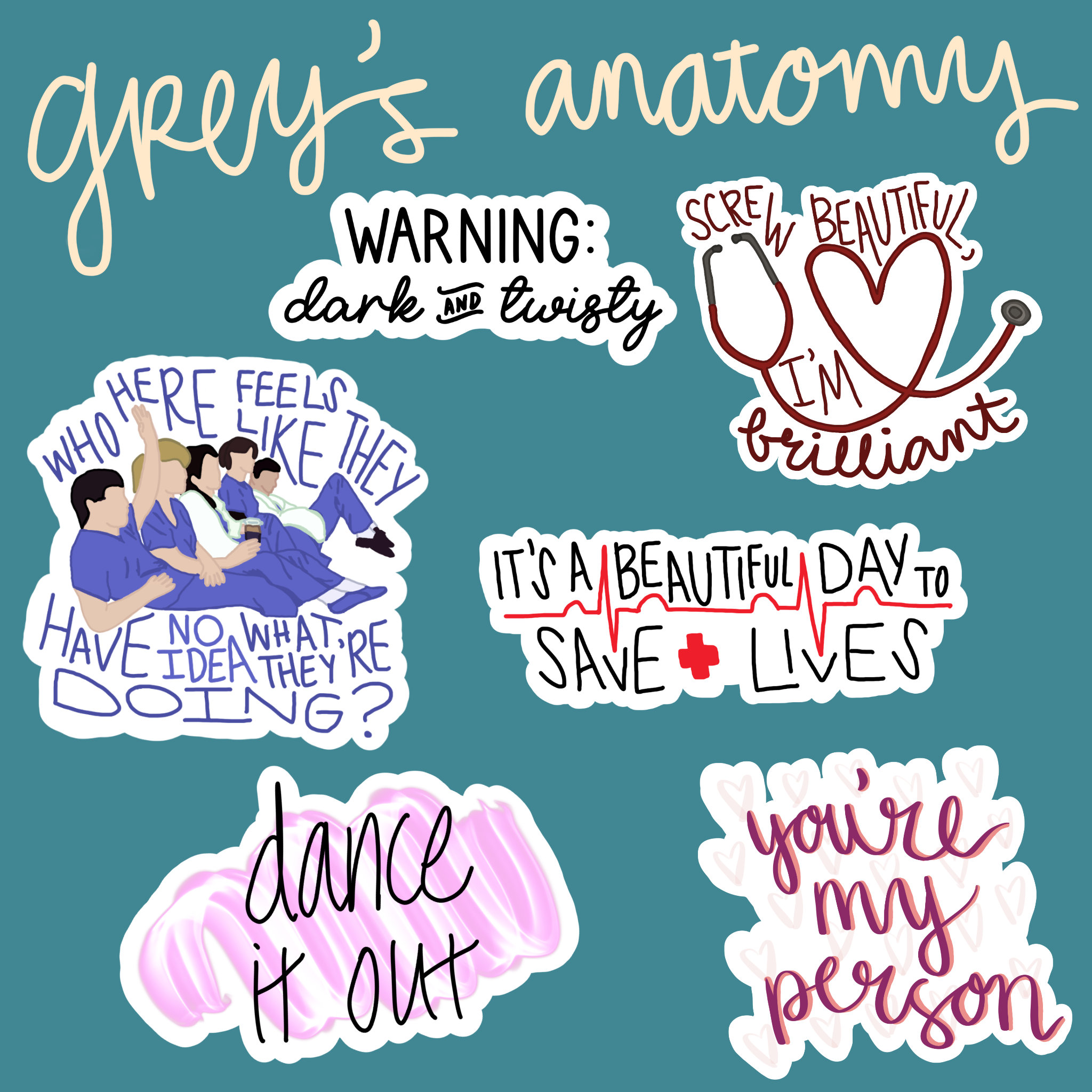 Greys Anatomy Sticker Set / Surgeon Stickers / Anesthesia - Etsy