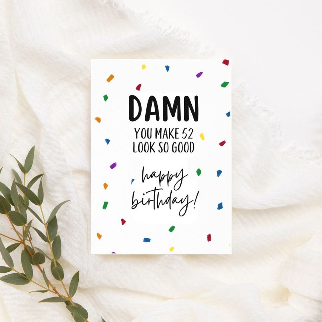 Printable 52nd Birthday Card | Instant Download | Funny Birthday Card ...