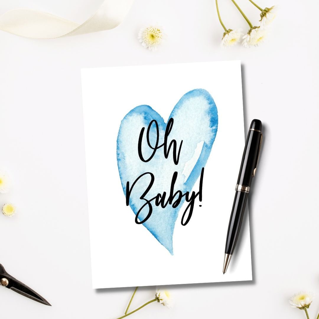 Printable Oh Baby Blue Card | Instant Download | Baby Shower Card ...
