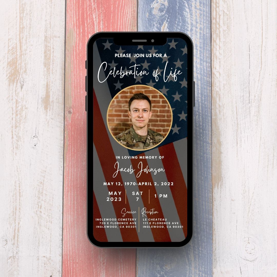 Patriotic Memorial Invitation Digital Celebration of Life for Soldier ...