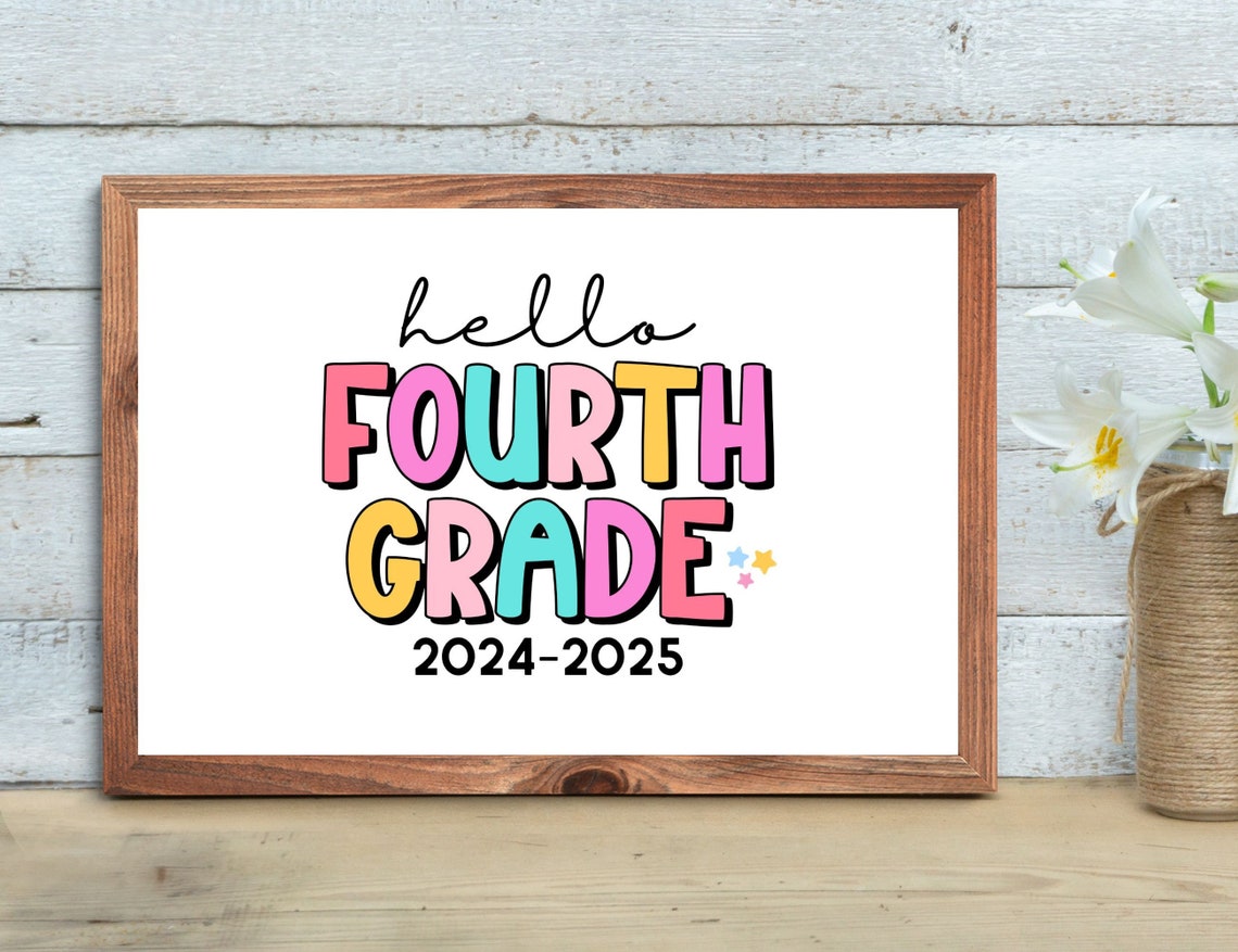 Printable First Day of Fourth Grade 2024 Sign Fourth Grade Sign Hello ...