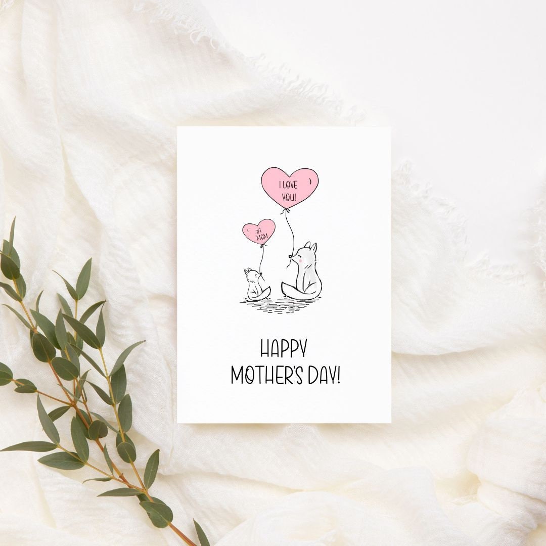 Printable Mother's Day Card Instant Download Cute Fox Mother's Day Card ...