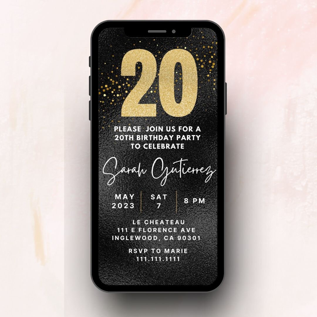20th Birthday Party Digital Invitation | Editable Canva Template ...