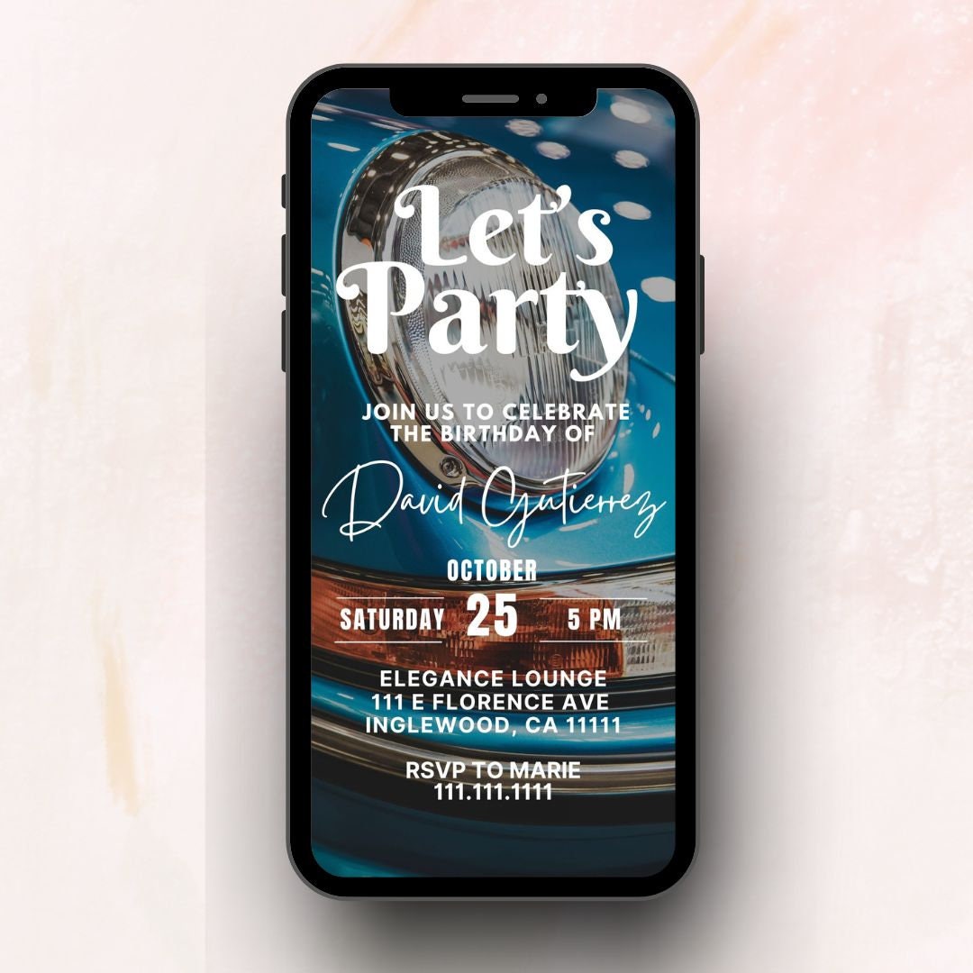 Car Birthday Party Digital Invitation | Editable Canva Template ...