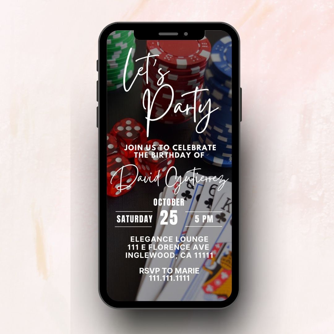 Casino Birthday Party Digital Invitation | Editable Canva Template ...