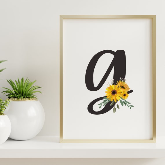 Sunflower Black Letter G Print First Initial Monogram - Etsy