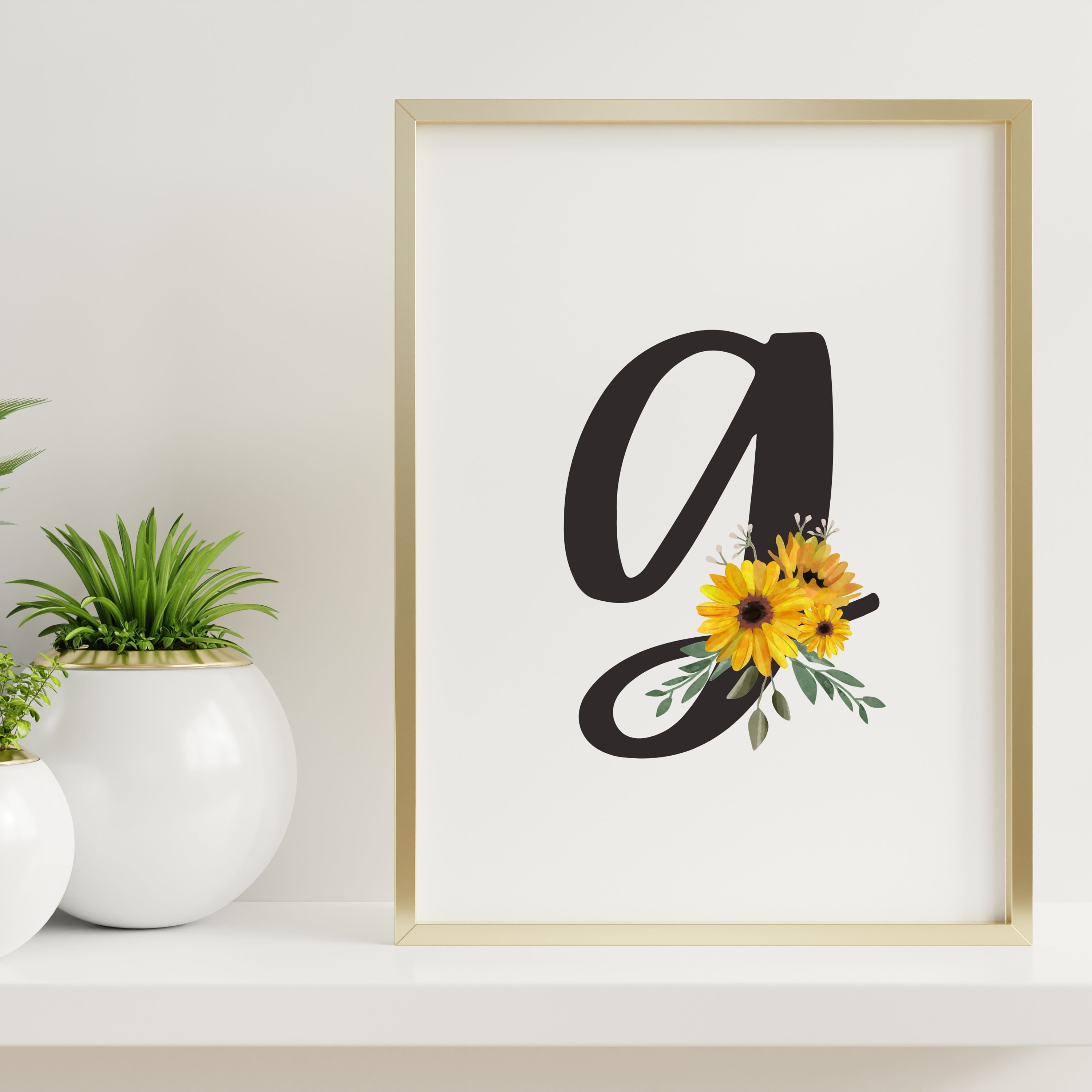 Sunflower Black Letter G Print | First Initial | Monogram Nursery Wall ...