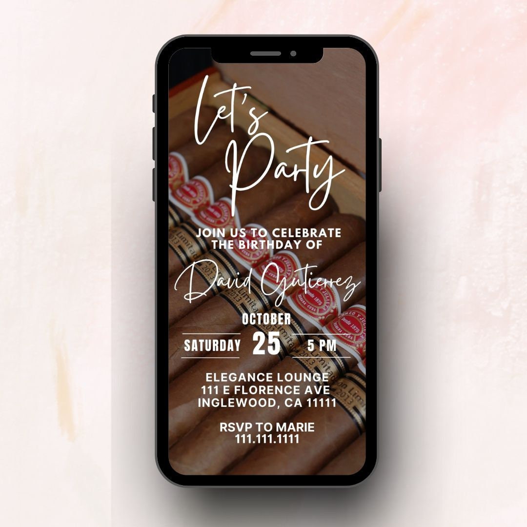Cigar Birthday Party Digital Invitation | Editable Canva Template ...