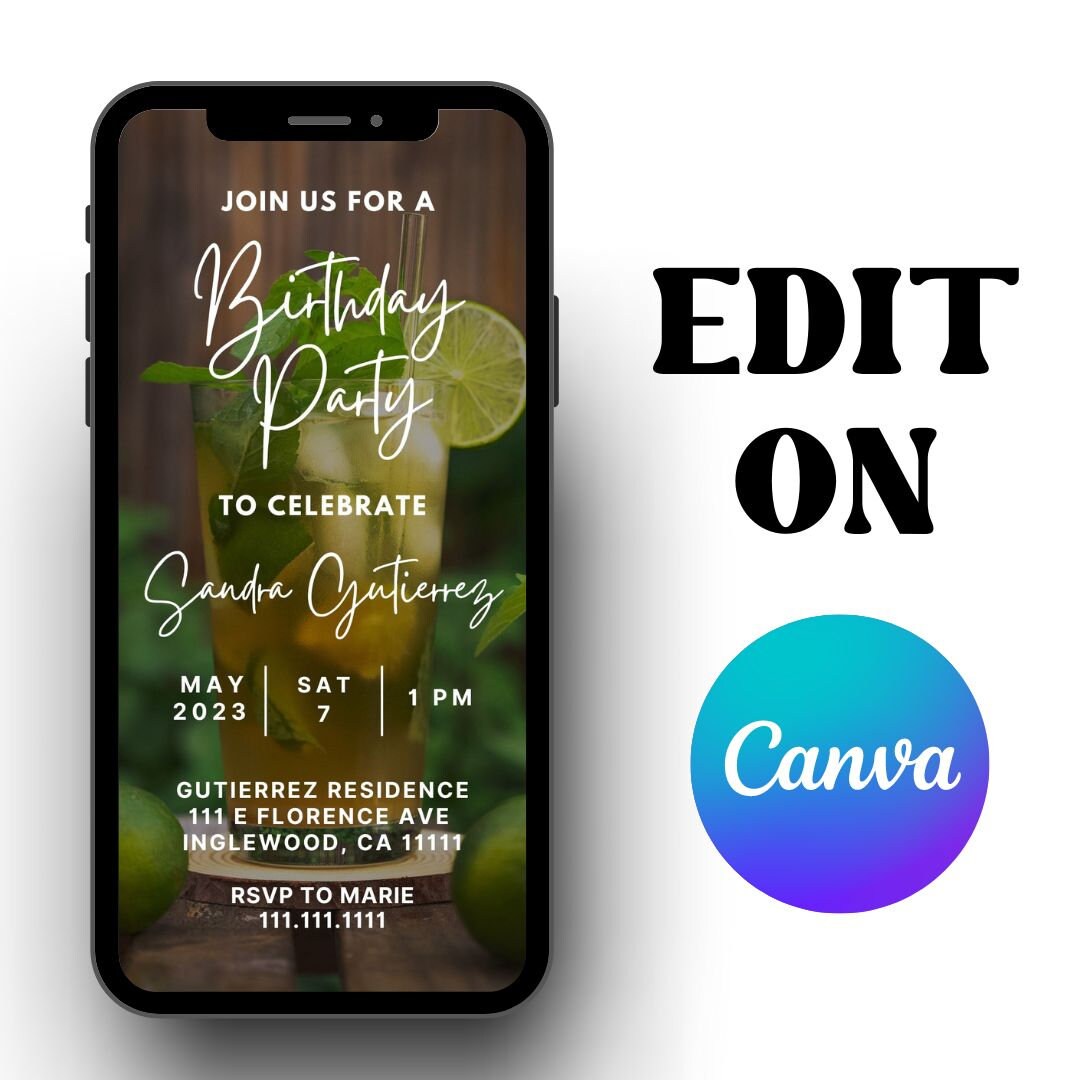 Birthday Party Digital Invitation Template Editable Canva Template ...