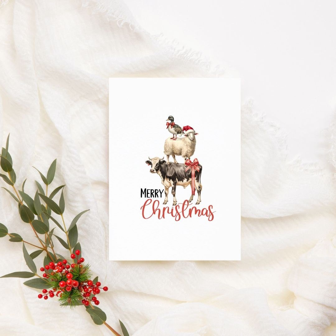 Printable Christmas Card | Farmhouse Christmas Card | Cute Animals ...