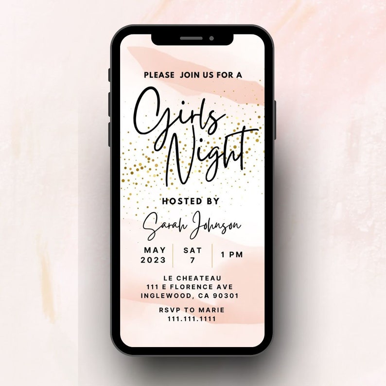 Girls Night Digital Invitation Editable Canva Template Instant Download ...