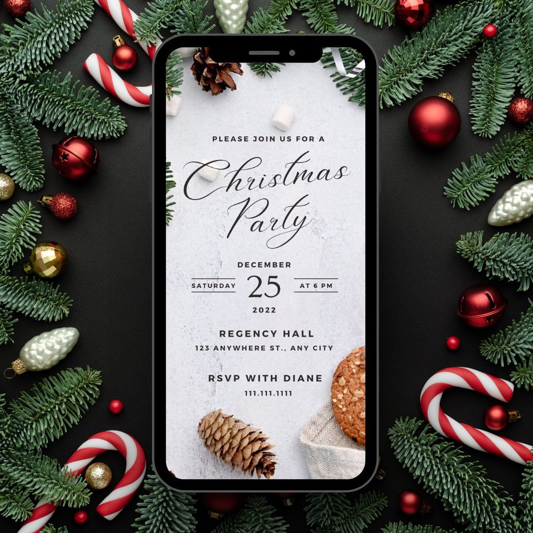 Christmas Party Digital Invitation Canva Editable Template Instant ...