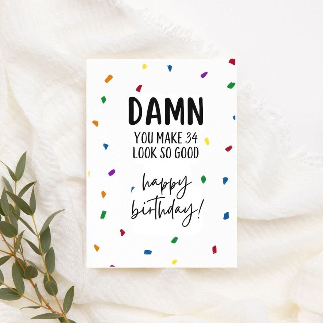 Printable 34th Birthday Card | Instant Download | Funny Birthday Card ...